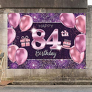 PAKBOOM Happy 84th Birthday Banner Backdrop - 84 Birthday Party Decorations Supplies for Women - Pink Purple Gold 4 x 6ft