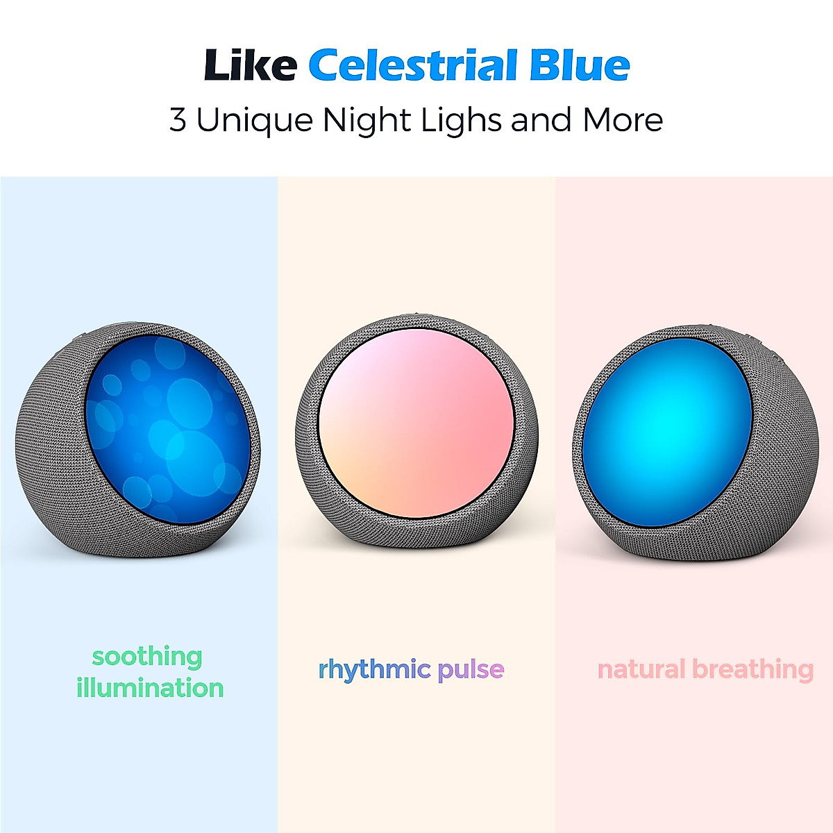 Housbay White Noise Sound Machine with Night Light, Nature Sounds, Breathing Light, Round Screen Glow with Music, Auto-Off Timer, Sleep Noise Machine for Sleeping, Adults, Kids & Baby - Fabric