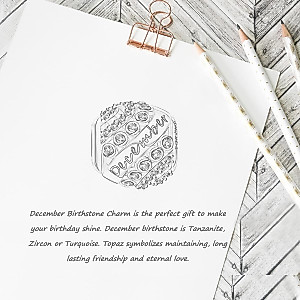 DEcember Birthstone Charms for Charms Bracelet 925 Sterling Silver Bead Openwork Charms, Happy Birthday Charms for Pandora Bracelet and Necklace
