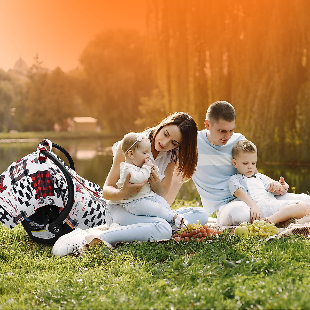 Dear Baby Gear - Baby Car Seat Canopy - Infant Car Seats Covers - Carseat Canopies for Boys and Girls - Toddler Carseat Cover with Snap Opening (Farm Faux Quilt/Red Smooth 40"x30")