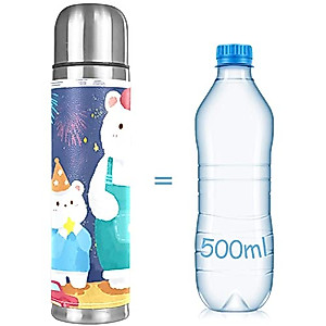 Stainless Steel Leather Vacuum Insulated Mug Bear Thermos Water Bottle for Hot and Cold Drinks Kids Adults 16 Oz