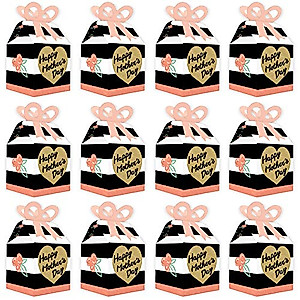 Big Dot of Happiness Best Mom Ever - Square Favor Gift Boxes - Mother’s Day Party Bow Boxes - Set of 12