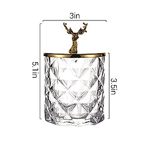 EMPO Bathroom Glass Storage Organizer Apothecary Jars with Gold lids for Cotton Swabs, Rounds, Balls, Makeup Sponges, Blenders, Bath Salts (Elk)