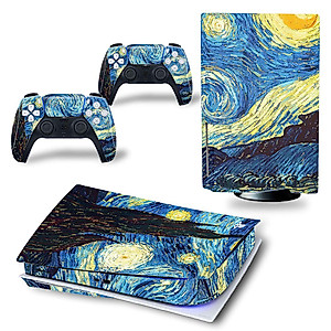 TANOKAY PS5 Console Skin and Controller Skin Set | Painting Starry Night Van Gogh | Matte Finish Vinyl Wrap Sticker Full Decal Skins | Compatible with Sony Playstation 5 Disc Version