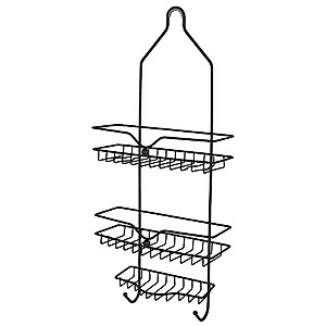 Home Basics Classic 2 Shelf Shower Caddy with Bottom Hooks and Center Soap Dish Tray, Bronze