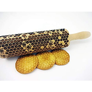 HONEYCOMB EMBOSSING ROLLING PIN LASER ENGRAVED ROLLING PIN WITH BEES PATTERN FOR HOMEMADE COOKIES