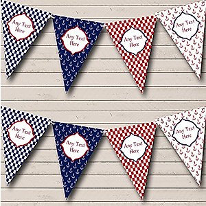Red White Blue Nautical Sailing Sea Anchor Birthday Party Bunting Banner