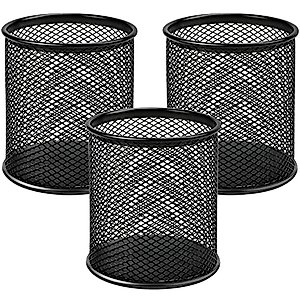 MaxGear Pen Holder for Desk, Premium Mesh Metal Pencil Holder Pen Cup Marker Holder Makeup Brush Holders, Desk Accessories & Workspace Organizers for Home, School & Office, Black, 3.7’’ Tall, 3 Pack