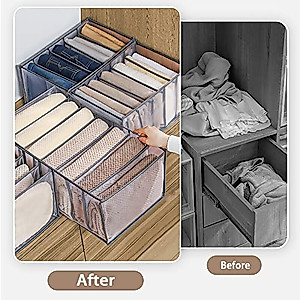 4 Pcs Upgraded Larger 7 Compartment Wardrobe Closet Drawer Organizer and Storage Baskets. Suitable for jeans, thin pants, shorts, short sleeves, shirts, leggings. clothes organizer for foldable clothes, closet organizer, drawer organizer for clothes, jean