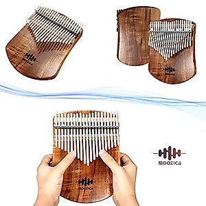 MOOZICA 21 Keys Solid Koa Kalimba Thumb Piano, Single Solid Wood Flat-board Professional Kalimba Marimba with Learning Instruction and High Performance Carrying Case (Acacia Koa, 21-Key)