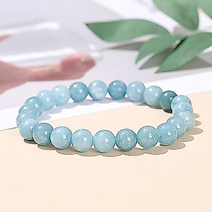 𝕲𝖗𝖊𝖞 𝖉𝖊𝖊𝖗 - Stunning Aquamarine Beaded Bracelets - Handmade Beaded Bracelets - Elegant Friendship Bracelet Crystals and Healing Stones - Perfect Gift for Men and Women - 8mm