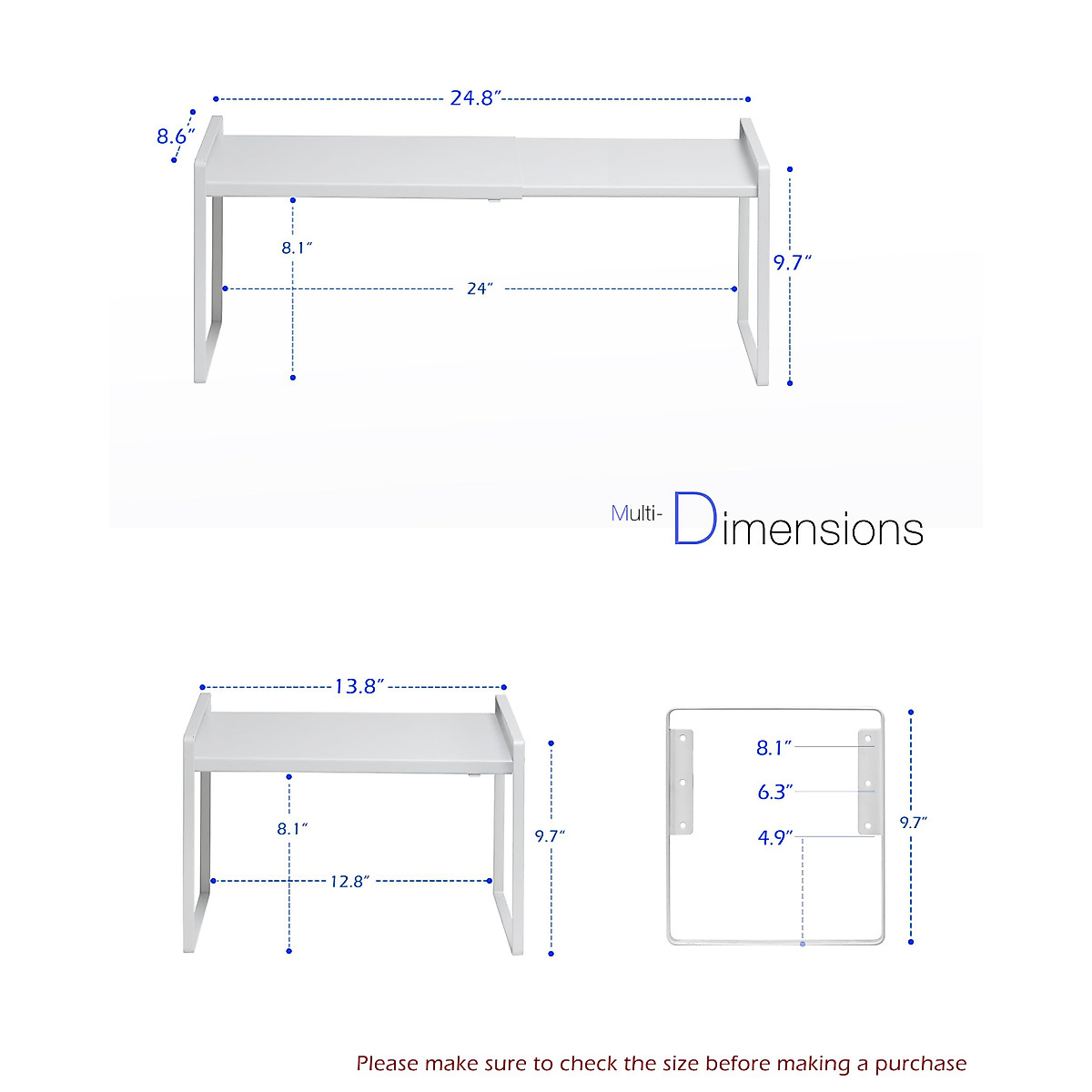 Nxconsu Cabinet Shelf Expandable Height Adjustable Organizer Riser for Kitchen Cabinet Pantry Cupboard Under Sink Countertop Organization Storage Space Saver Stackable Heavy Duty Metal White