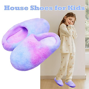 EDCYF Girl's Plush House Slippers Comfy Faux Fur Non-Slip Rubber Sole House Shoes for Kids Bedroom Indoor Outdoor Warm Shoes