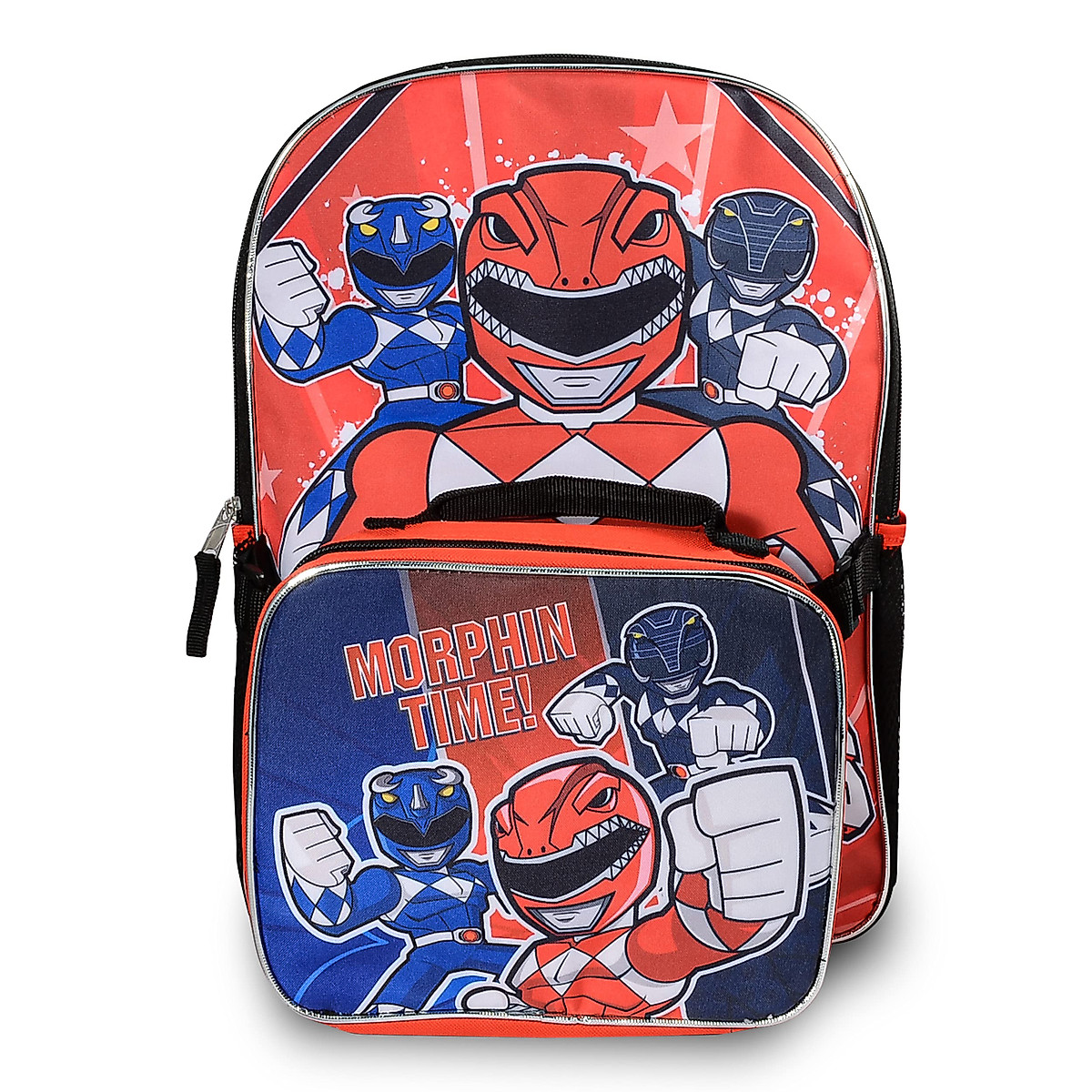 Power Rangers Backpack with Lunch Box for Boys, Girls ~ 4 Pc Bundle with Power Rangers School Bag, Lunch Bag, Stickers, More
