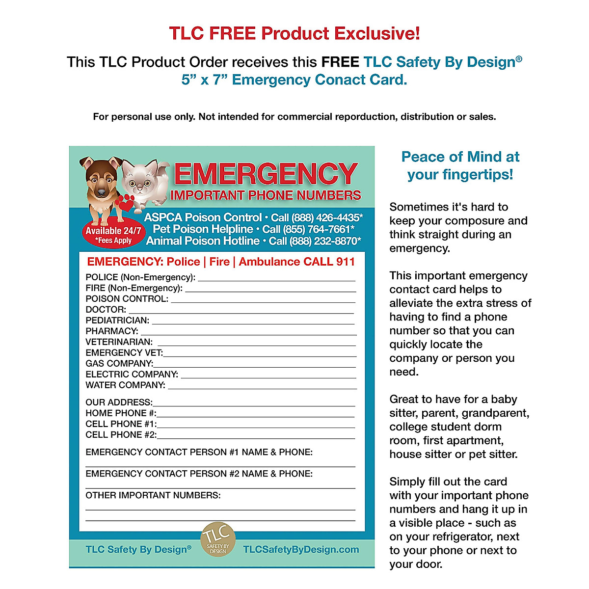 TLC Safety By Design Premium Toxic and Safe Plants & Flowers Poison for Pets Dogs Cats Emergency Large Format Veterinarian Approved Refrigerator Safety Magnet 8.5” x 11”