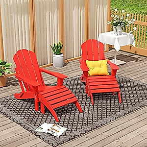 WO Home Furniture Adirondack Chair Outdoor Ottoman Set of 2 PCS Classic Patio Furniture (Red)