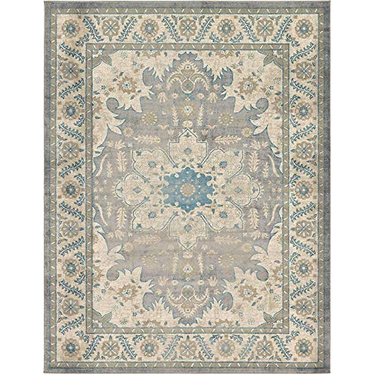 Unique Loom Salzburg Collection Classic Traditional Design Oriental Inspired Border Area Rug, 9 ft x 12 ft, Gray/Beige