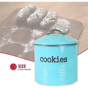 JOEY'Z Vintage Cookie Jar/Candy Jar/Cookie Tin with Airtight Lid Cookie Jars for Kitchen Counter (Turquoise Farmhouse Style)