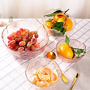 WHJY Glass Salad Bowl Set of 3, Mixing Bowls Decorative Fruit Bowl Serving Bowls for Kitchen,Clear Gold Rimmed Bowl Wide Rim Pasta Bowl