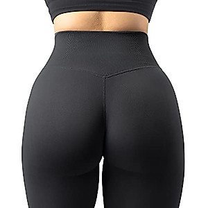MOSHENGQI Seamless Workout Leggings for Women Butt Lifting High Waisted Tummy Control Yoga Pants(M,00-Solid Black)