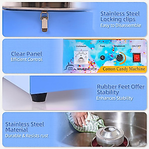 WHALEMOTOR Commercial Cotton Candy Machine, Blue Electric Cotton Candy Maker Machine for Family Events, Candy Floss Machine for Kids, Birthday Party Outside, Ballgames, Church