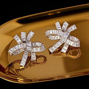 Rhinestone Bow Stud Earrings for Women, Bowknot Shape Earrings Cubic Zirconia Rhinestone Earrings