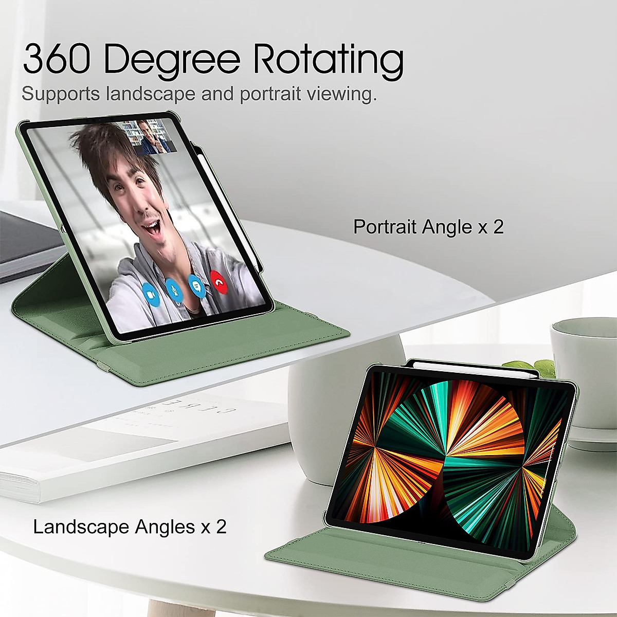 Fintie Rotating Case for iPad Pro 12.9-inch 6th Generation 2022-360 Degree Swiveling Protective Cover with Pencil Holder, Auto Sleep/Wake, Also Fit iPad Pro 12.9" 5th/4th/3rd Gen, Sage Green
