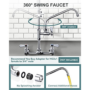 Commercial Sink Faucet with Sprayer: ALEASHA 25 Inches Commercial Kitchen Faucet Chrome with 8 Inches Adjustable Center, 9.6 Inches Swivel Spout for Restaurant Industrial Kitchen