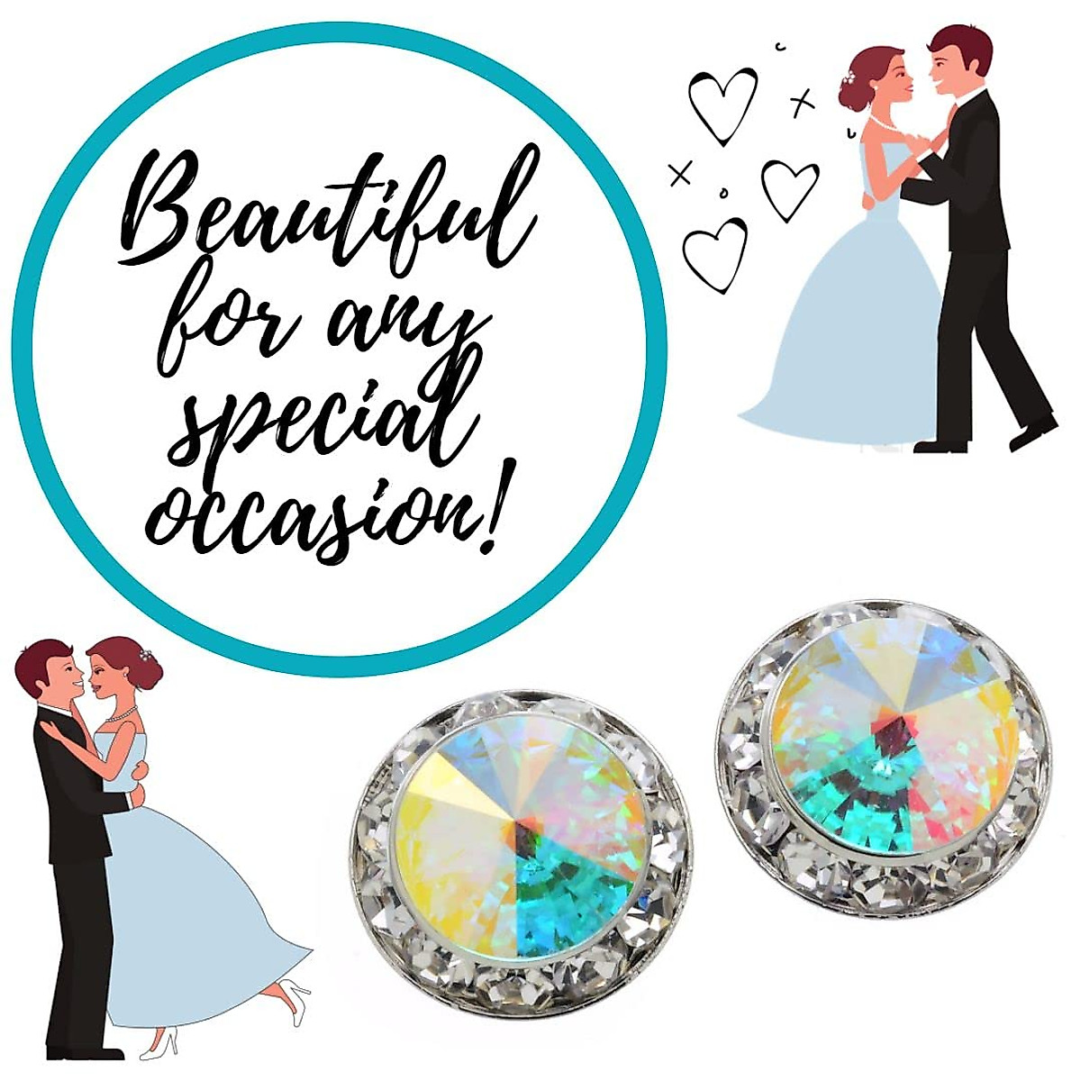 PammyJ Bridal Earrings | 15mm Crystal Round Earrings (AuroraBorealis)