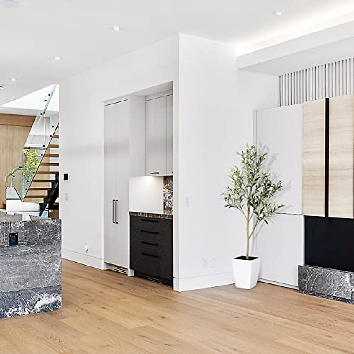 LYERSE Olive Tree 4ft(48") Fake Potted Olive Tree with Planter, Large Faux Olive Branches and Fruits Artificial Tree for Home Office Decor Indoor