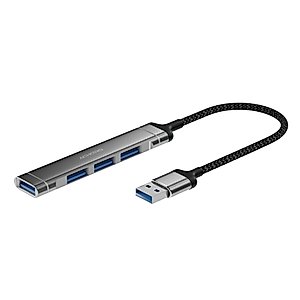 ACHORO 4 USB Hub - Nylon Braided High Speed USB 3.0 & USB 2.0 Multiple USB Port Hub - Aluminium Alloy External USB Port for Laptop, Mac, PCs, – Portable USB Port Expender & Computer USB Hub (4 Ports)