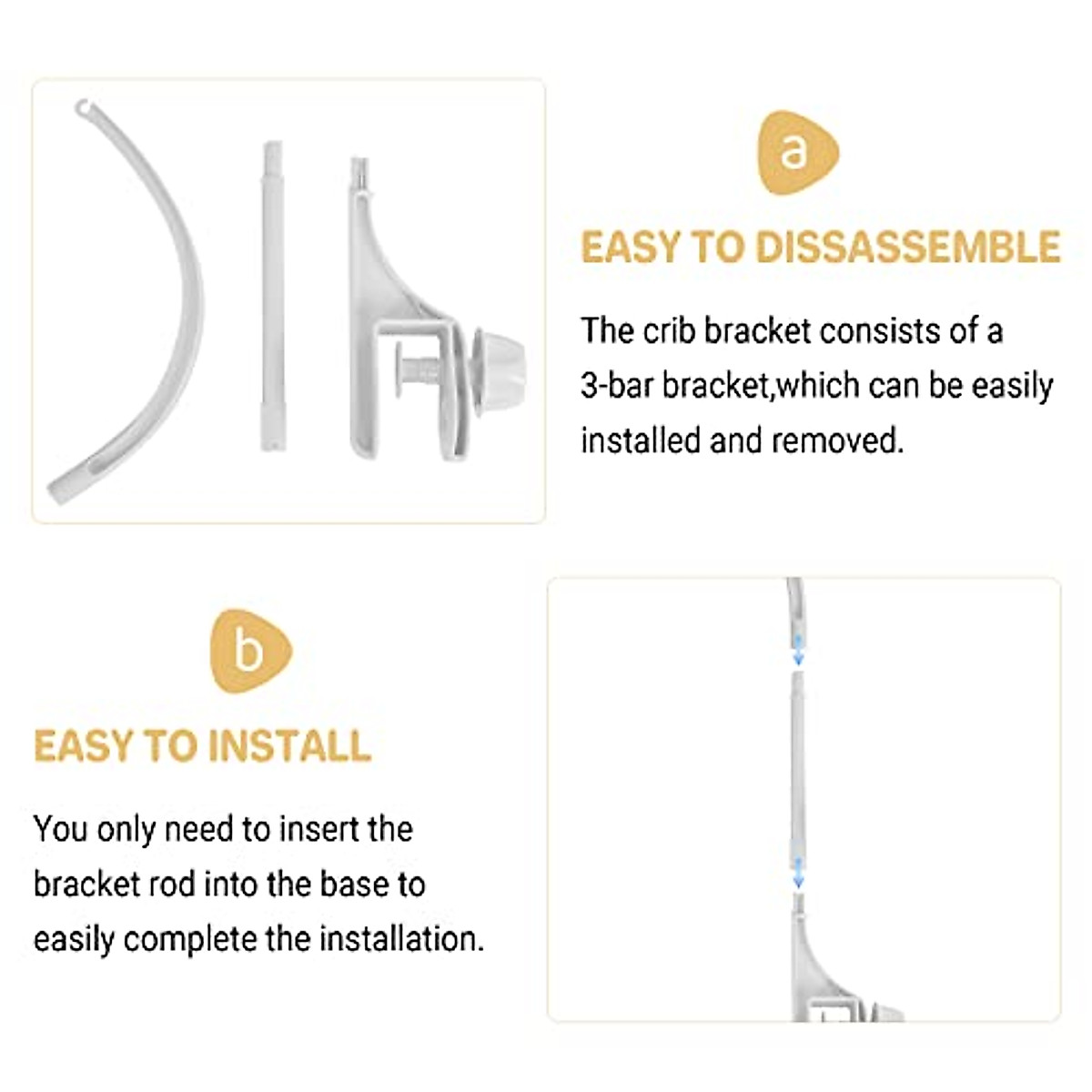 24 Inch Baby Crib Mobile Holder,Baby Bed Bell Holder,Removable Crib Mobile Arm,Double Hole Adjustable Bed Bell Holder-Easy to Install