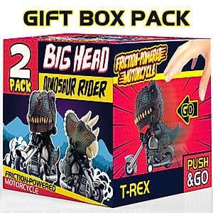 DINOBROS Dinosaur Toy Cars 2 Pack Friction Powered Motorcycle Game T-Rex and Triceratops Monster Dino Toys for Boys Age 3,4,5,6,7