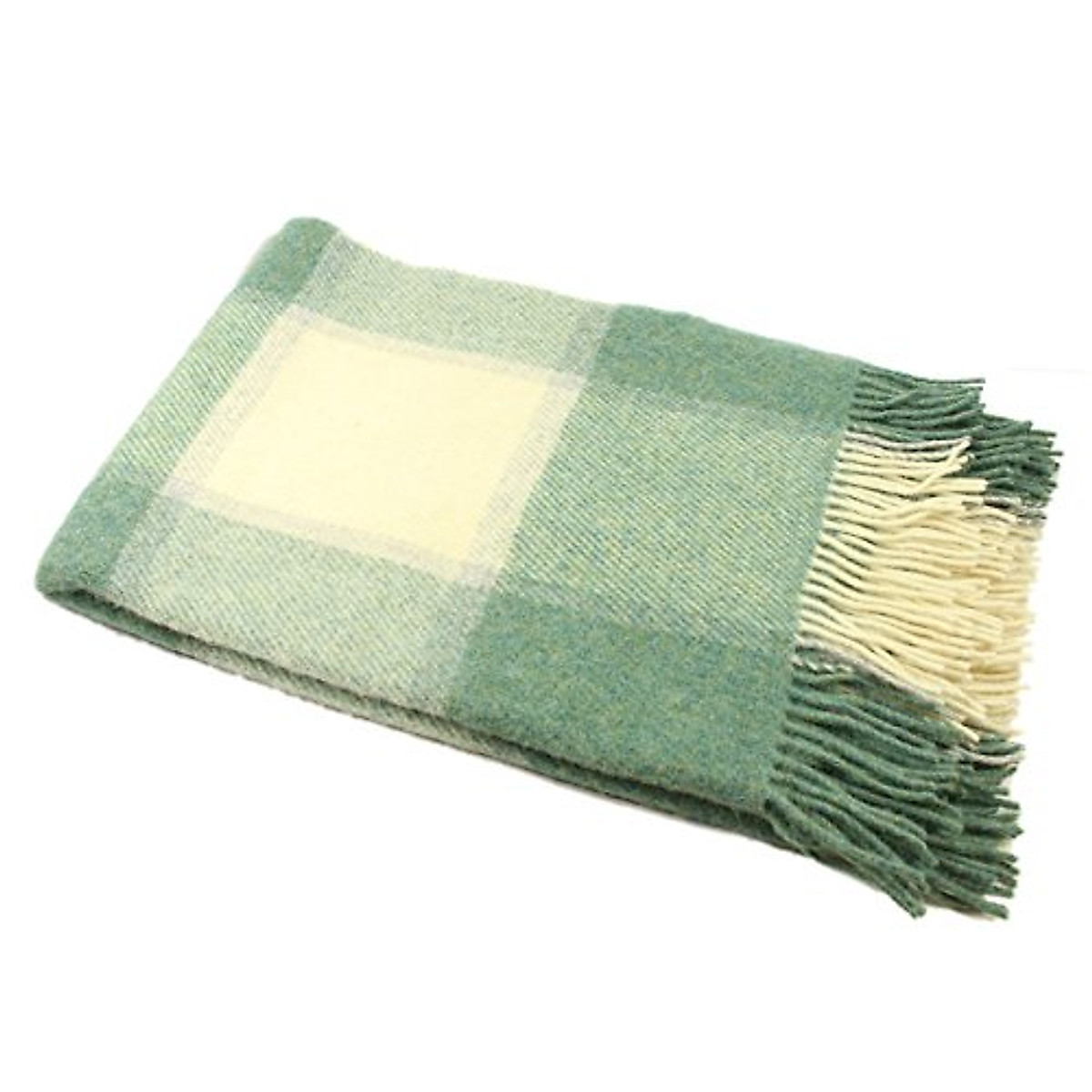 Biddy Murphy, Genuine Irish 100% Wool Plaid Blankets, Soft & Warm Lambswool Knee Throw/Toss Size 54" x 45" Inches, Imported from Ireland, Green/White