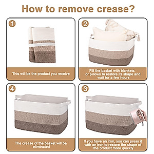 OIAHOMY Extra Large Blanket Basket, 90L Cotton Rope Woven Laundry Basket, Toy Basket for Baby Room, Basket for Blanket Storage in Living Room, 24''×16.5''×14'', Gradient Brown