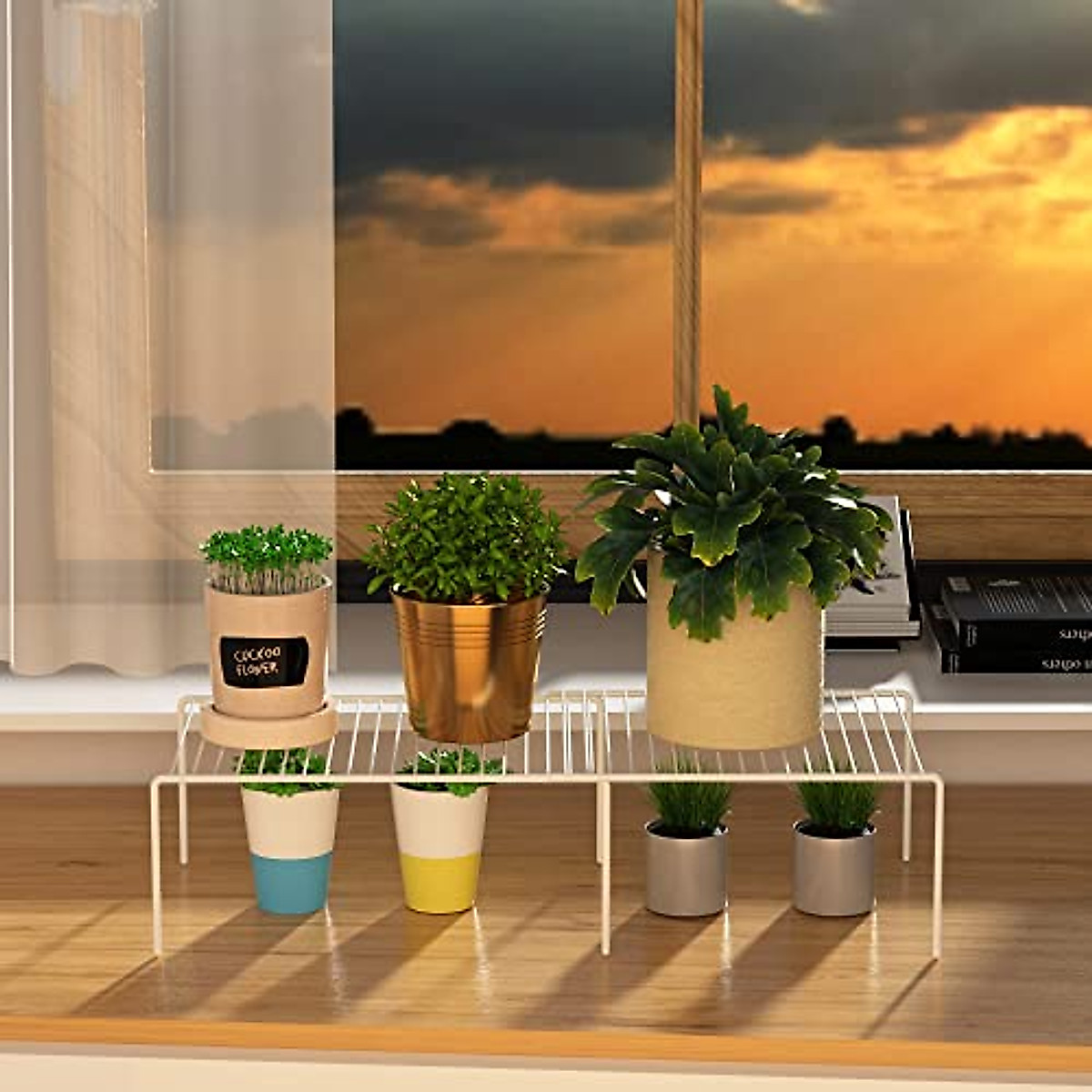 GEDLIRE Kitchen Cabinet Expandable Shelf Organizers Set of 2, Adjustable Metal Wire Pantry Storage Shelves, Plate Dish Organizer Rack for Cabinets, Cupboard, Counter, Freezer, Countertop, White