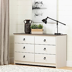 South Shore Plenny 6-Drawer Double Dresser White Wash and Weathered Oak