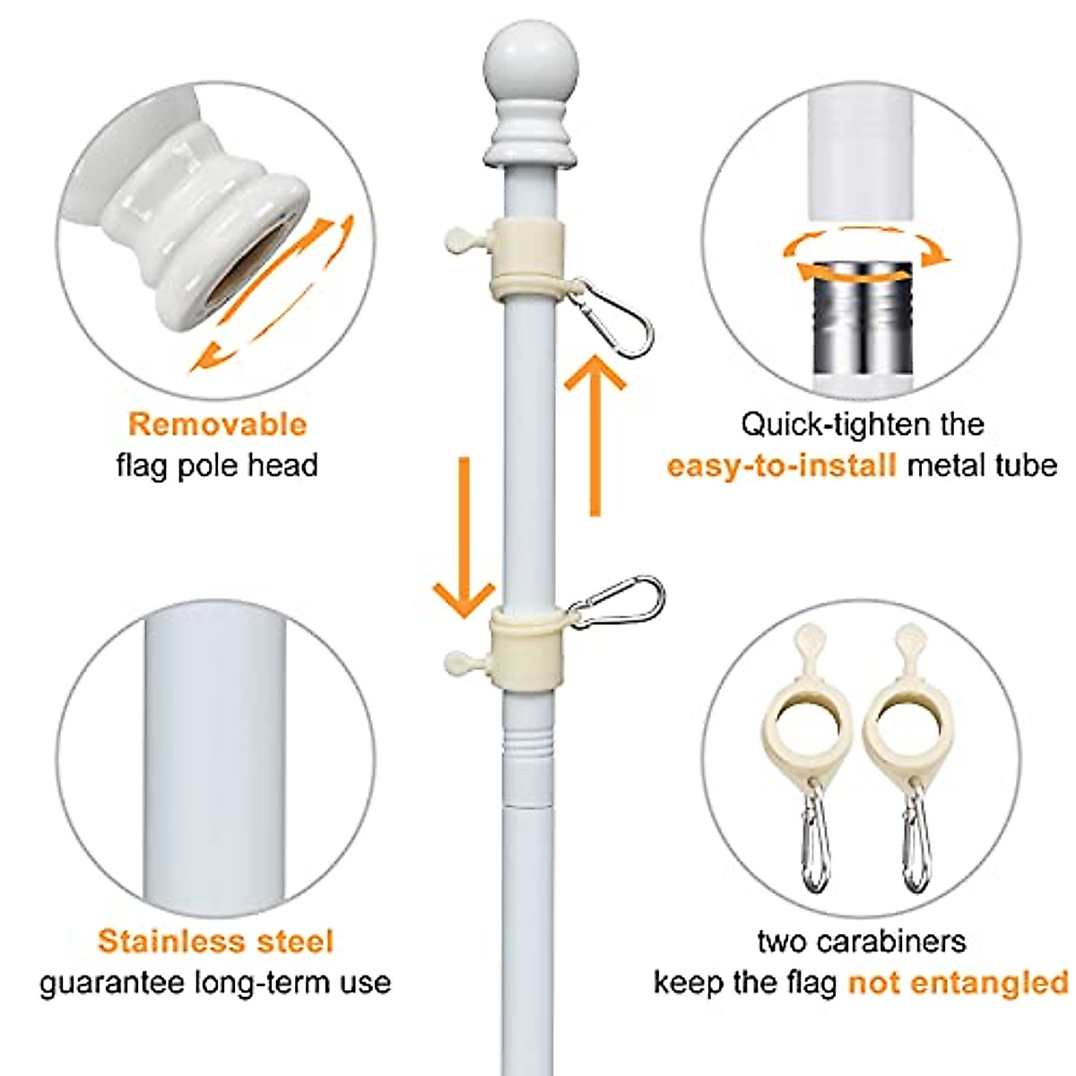 TALITARE Flag Pole for House, 5 FT White Flag Pole Stainless Steel Flagpole Kit for American Flag Without Bracket Residential or Commercial Flag Pole for Outside Garden Yard