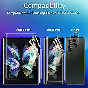 Milomdoi Designed for Samsung Galaxy Z Fold 3 5G Flexible TPU Screen Protector, [2 pack front and 2 pack inside] with 2 Pack Tempered Glass Camera Lens Protector, No Bubbles,Support Fingerprint Unlock
