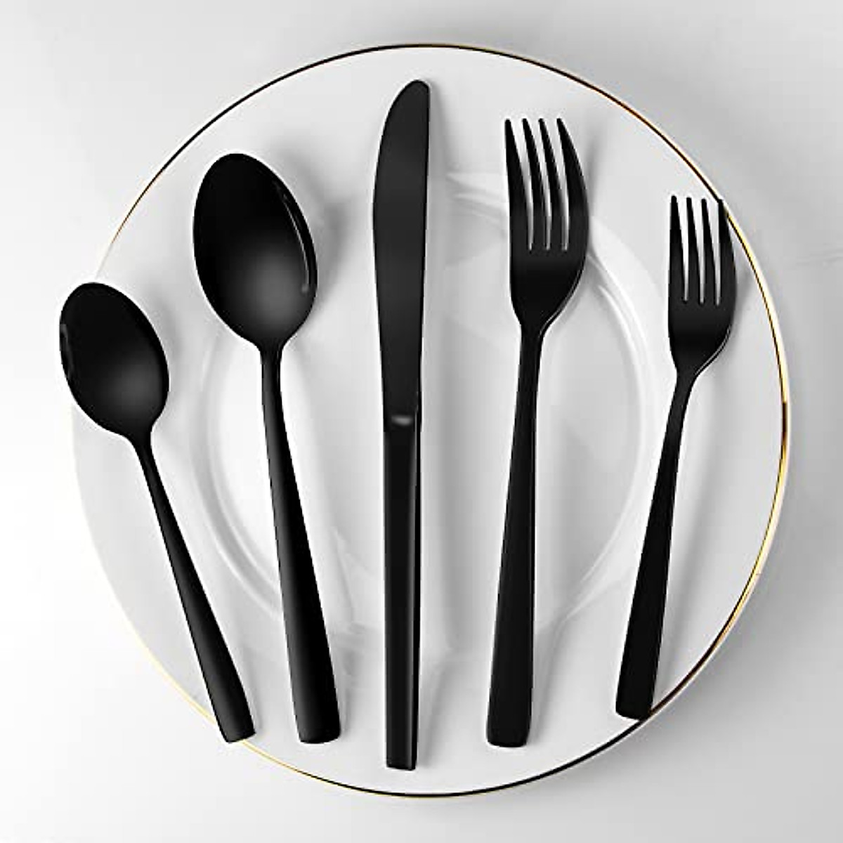 Black Silverware Set, Flatware Set for 8 40 Piece Premium Stainless Steel Square Cutlery Set Include Fork Spoon Knife Kitchen Tableware Utensil Set, Smooth Thickened Edge Mirror Polished, Briout