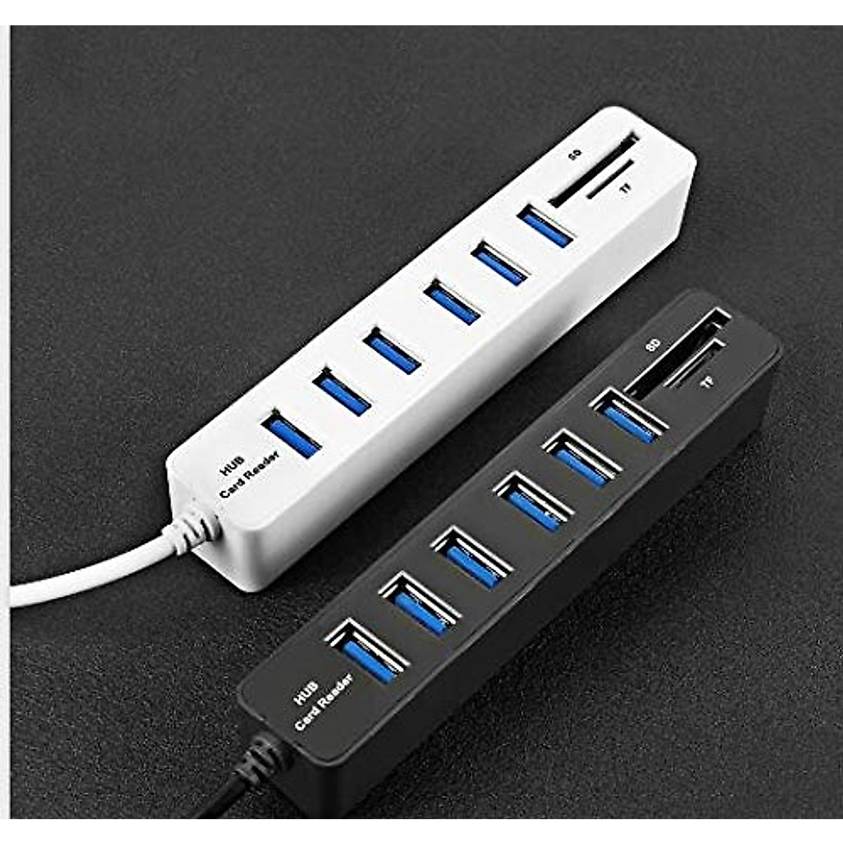 Leya-US LEYAYA Multi USB 2.0 Hub USB Splitter High Speed 6 Ports with TF SD Card Reader(Black) (Color : White)