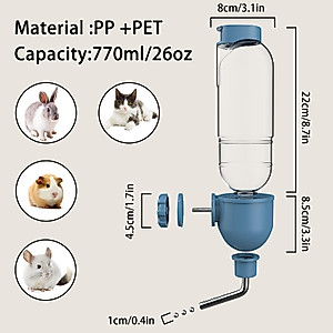 TOKAYIFE Pet Water Bottle for Cage Crate 26oz Water Dispenser for Small Animal Rabbit Guinea Pig Chinchilla Ferret Squirrel Hedgehog (Blue)