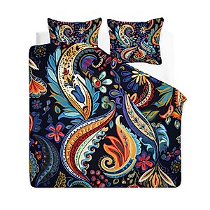 CLOXKS Ethnic Pattern Duvet Cover Queen Size, Colorful Boho Bedding Set 3-Piece Bedroom Decor Set, Soft Microfiber Patterned Comforter Cover with Zipper Ties and 2 Pillowcases