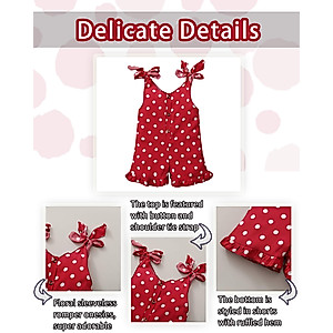 NZRVAWS Little Kid Girl Clothes 2-3 Year Baby Girl Clothing Romper Summer Red Halter Sleeveless Polka Dot Jumpsuits Outfit Set