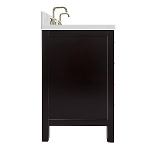 ARIEL Cambridge 66" Espresso Double Vanity, 1.5" Edge Carrara White Quartz Countertop & Splash, Rectangular Sinks, 4 Soft Closing Doors, 6 Full Extension Dovetail Drawers, Brushed Nickel