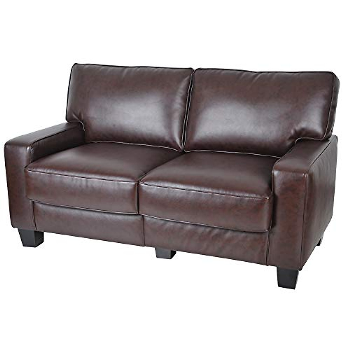 Serta Palisades 61" Track Arm Sofa, Durable Bonded Leather, Soft Pillow Back, Pocket Coil Seat Cushions, Loveseat or Couch for Small Spaces, Living Rooms or Bedrooms, Chestnut Brown