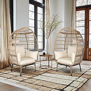 VINGLI Outdoor Egg Chair Oversized Indoor Outdoor Lounger with Cushions, Wicker Egg Chair Indoor for Patio Porch, Backyard, Living Room, Balcony, 600lb Capacity (Yellow)