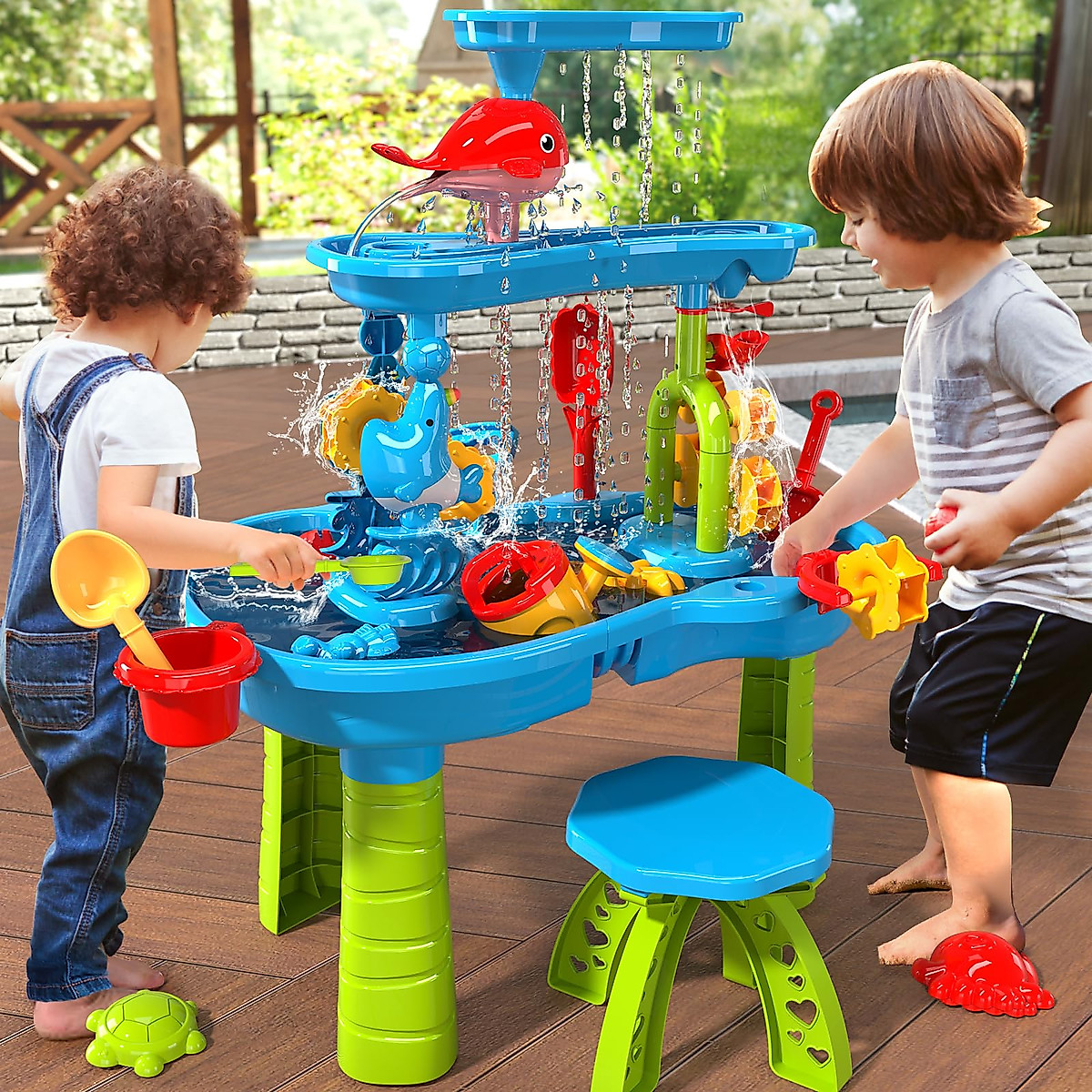 TEMI Kids Sand Water Table for Toddlers, 3-Tier Sand and Water Play Table Toys for Toddlers Kids, Activity Sensory Tables Outside Beach Toys for Toddler Boys Girls Age 1-3 3-5