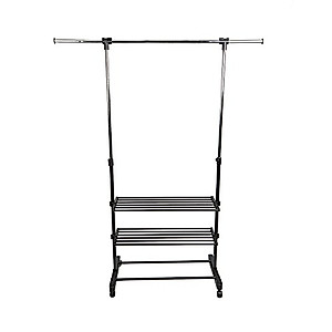 Mind Reader Rolling Garment Rack with 3 Shelves, Silver/Black