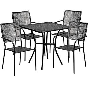 Flash Furniture Oia Commercial Grade 35.5" Square Black Indoor-Outdoor Steel Patio Table Set with 4 Square Back Chairs